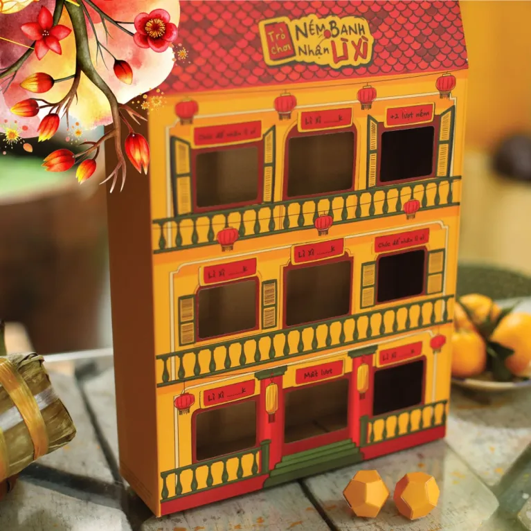 Vietnamese Traditional Tet House Gift Box - 9 Treats, 3D Design
