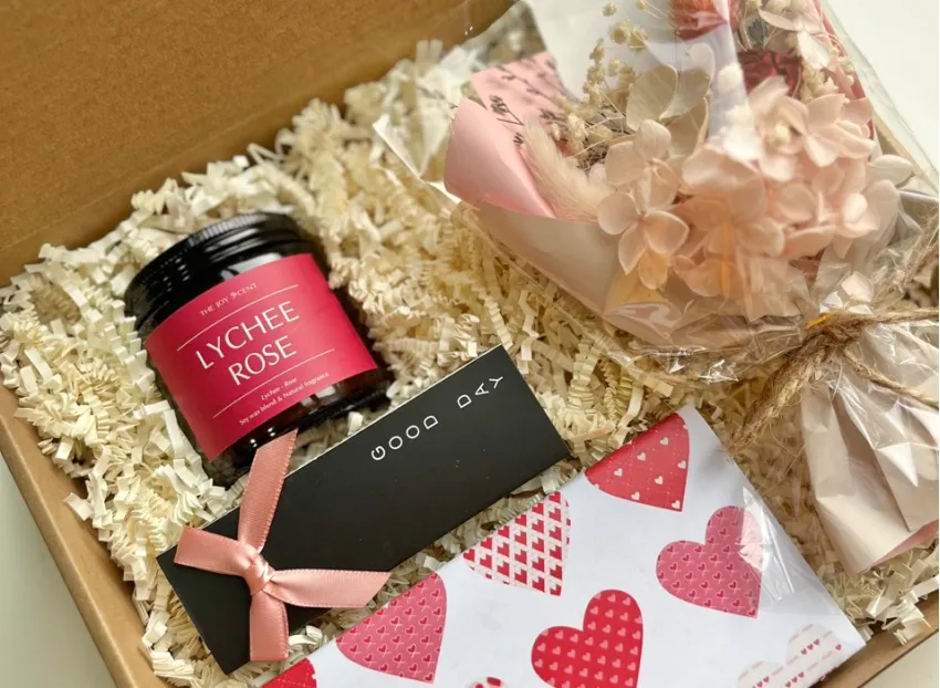 Sweet As You Gift Set - Scented Candle, Flowers, Chocolate & Greeting Card
