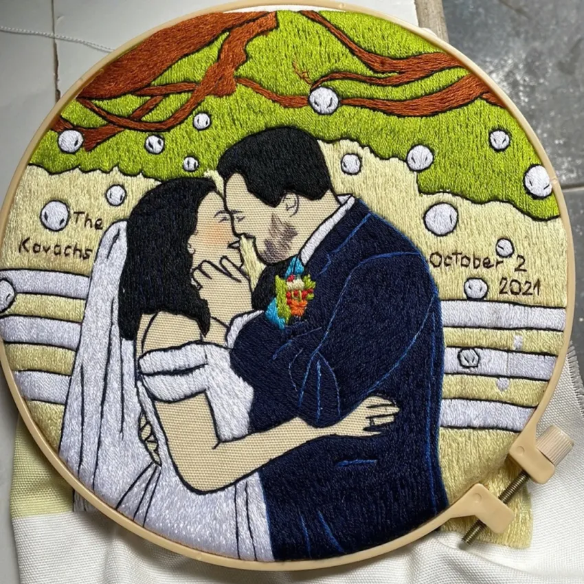 Custom Couple Embroidery With Background - Valentine Gift